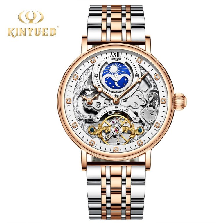 KINYUED Mechanical Watches Mens Tourbillon Automatic Moon Phase Watch ...